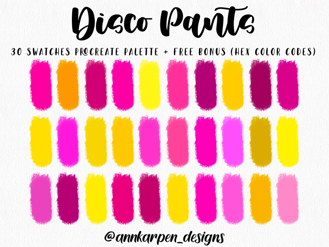 Disco Pants Procreate Palette, 30 HEX Color Codes, Instant Digital ...