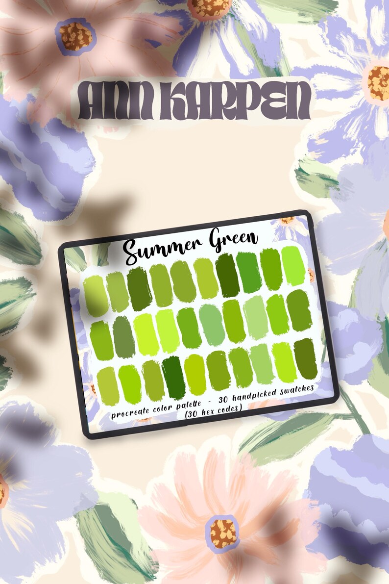 Summer Green Procreate Palette, 30 HEX Color Codes, Instant Digital ...
