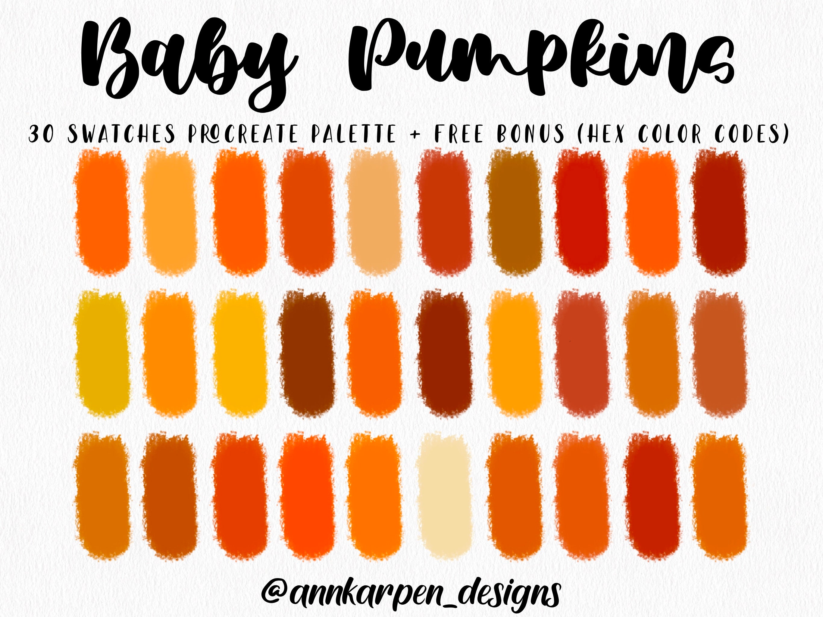 Baby Pumpkins Procreate Palette, 30 HEX Color Codes, Instant Digital ...
