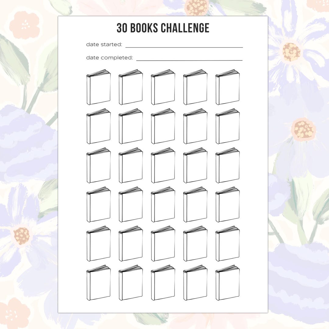 30 Books Challenge Tracker Printable Page Digital Instant Download ...