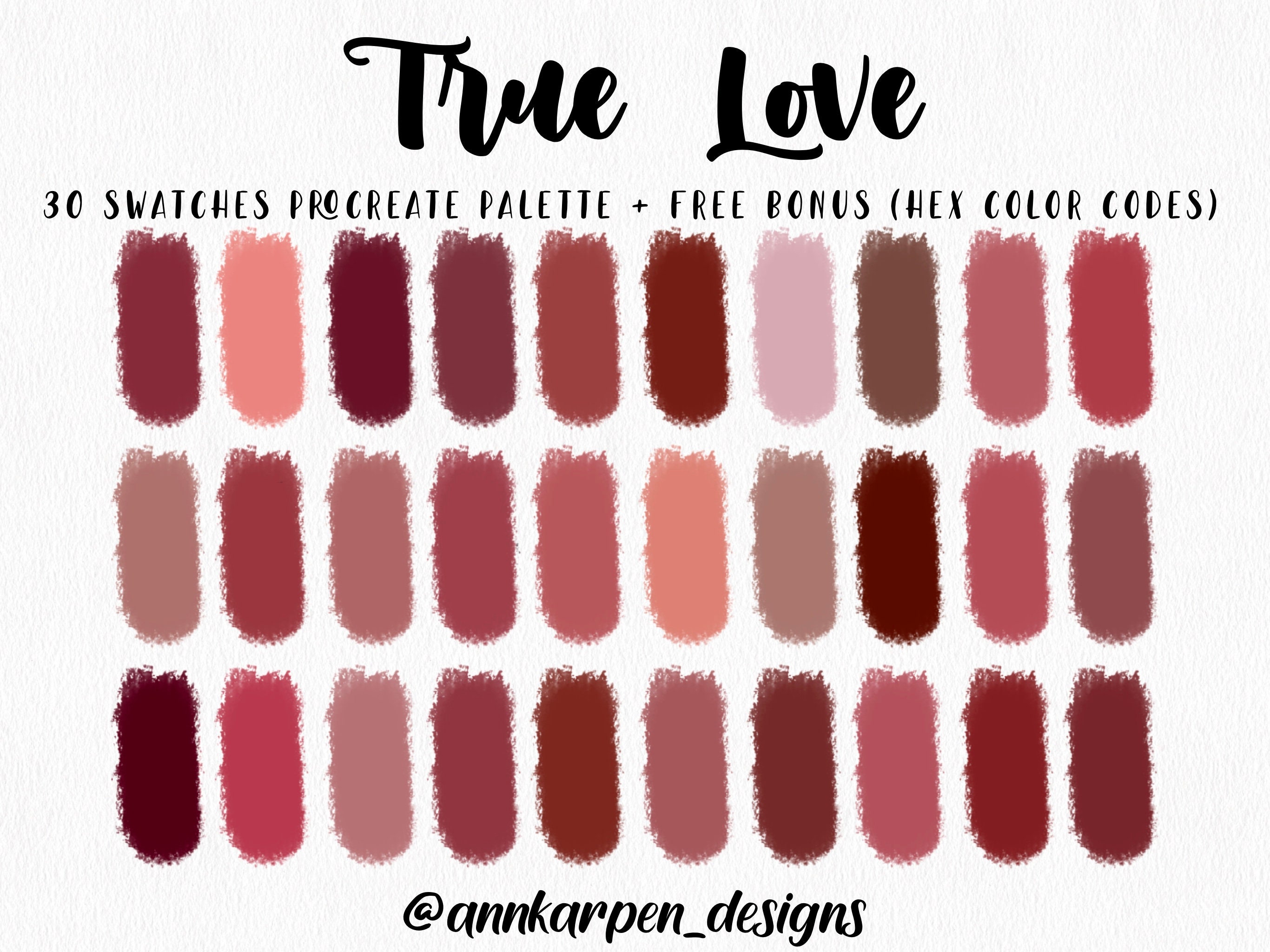 True Love Procreate Palette, 30 HEX Color Codes, Instant Digital ...
