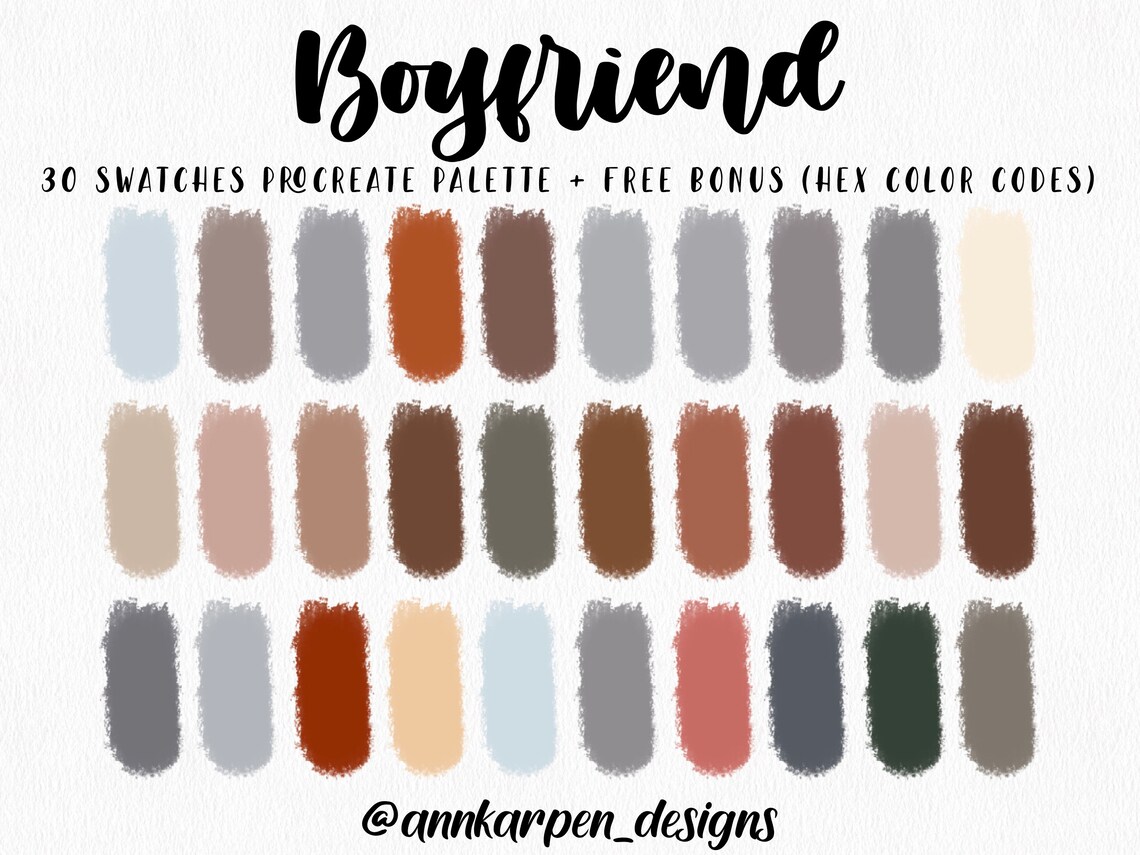Boyfriend Procreate Palette, 30 HEX Handpicked Colors, Instant Digital ...