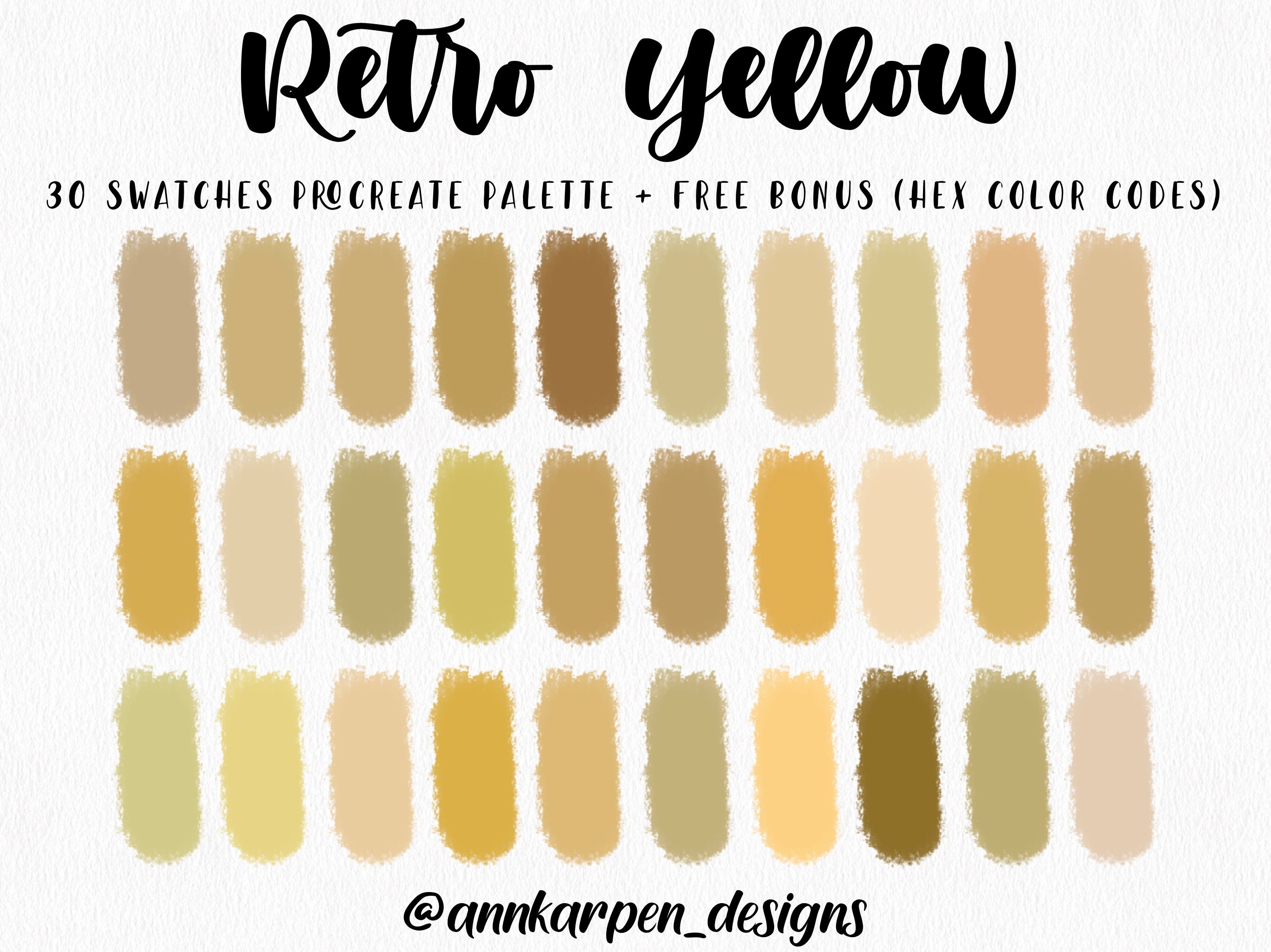 Retro Yellow Procreate Palette, 30 HEX Color Codes, Instant Digital ...