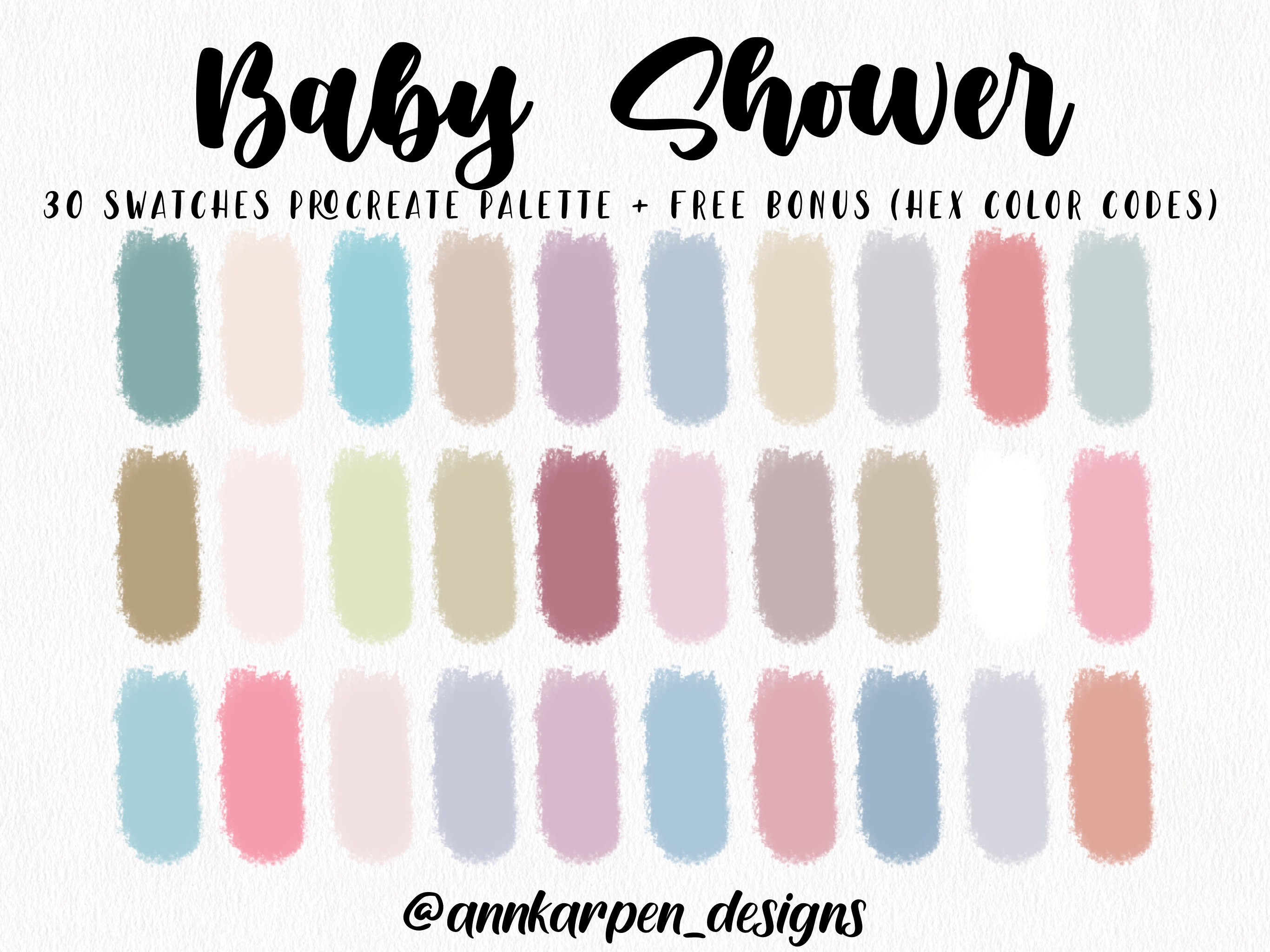 Baby Shower Procreate Palette, 30 HEX Color Codes, Instant Digital ...