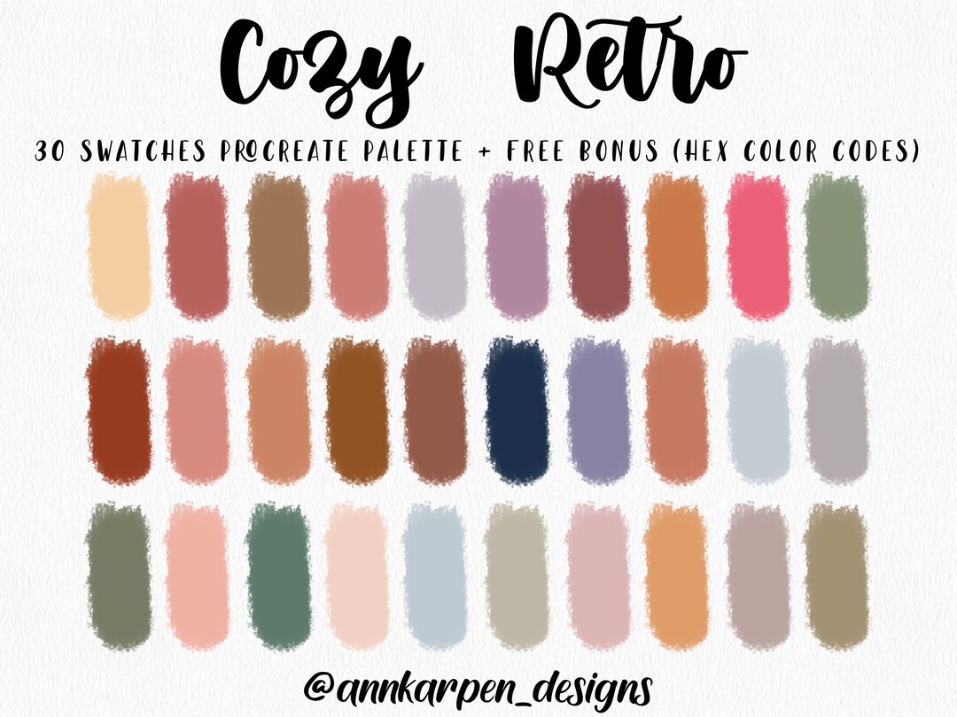 Cozy Retro Procreate Palette, 30 HEX Color Codes, Instant Digital ...