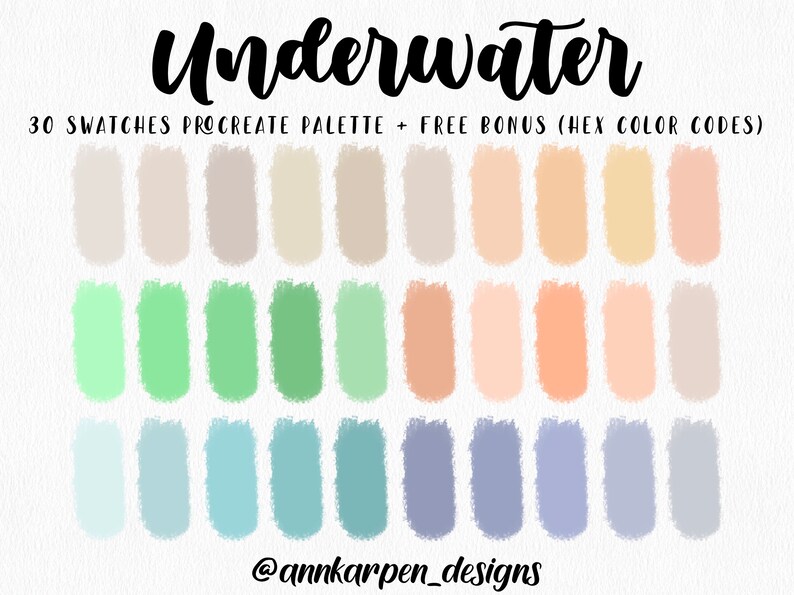 Underwater Procreate Palette 30 Hex Color Codes Instant Etsy