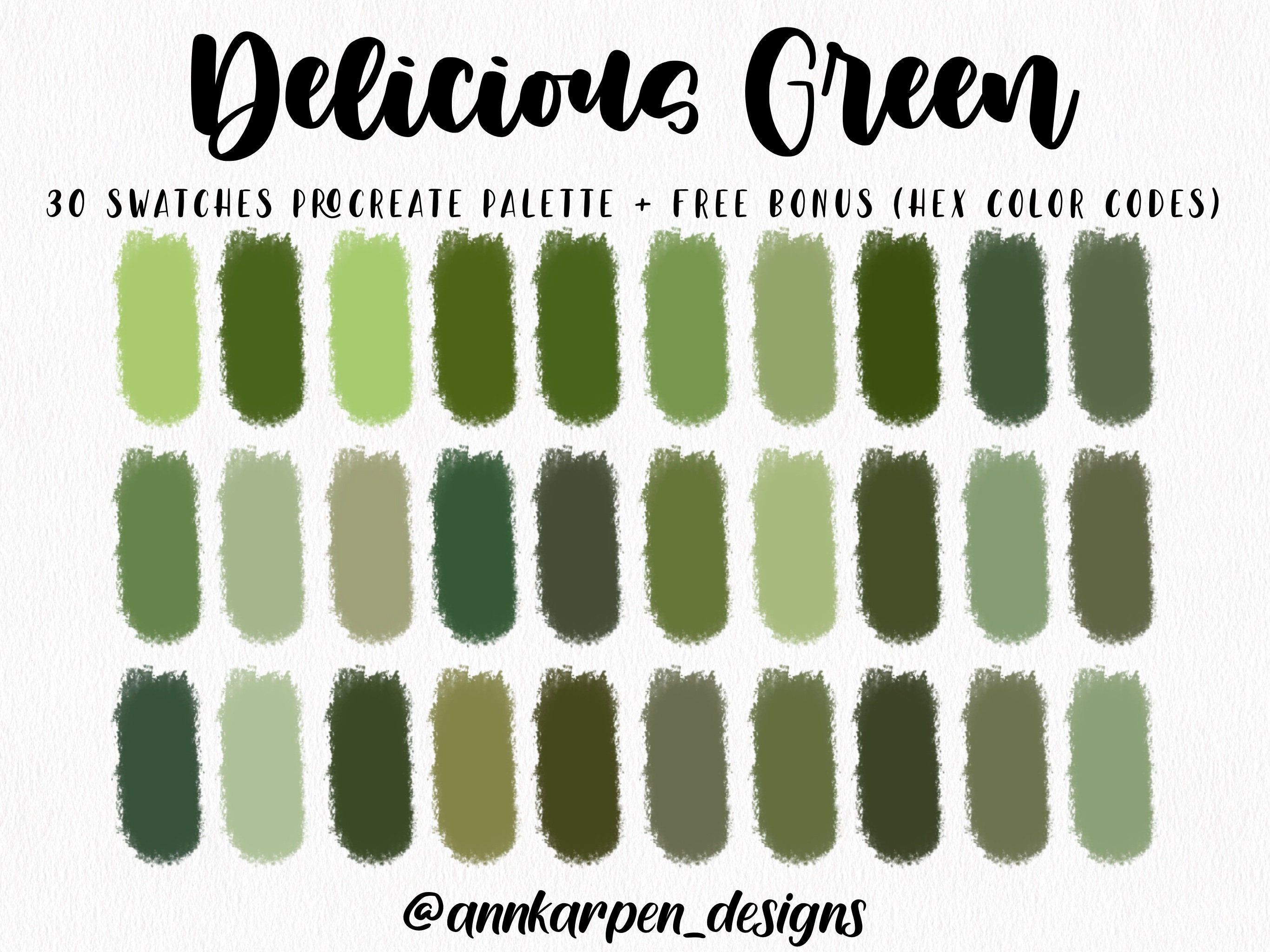 Delicious Green Procreate Palette 30 HEX Color Codes Instant Digital Delicious Green Procreate Palette 30 HEX Color Codes Instant Digital