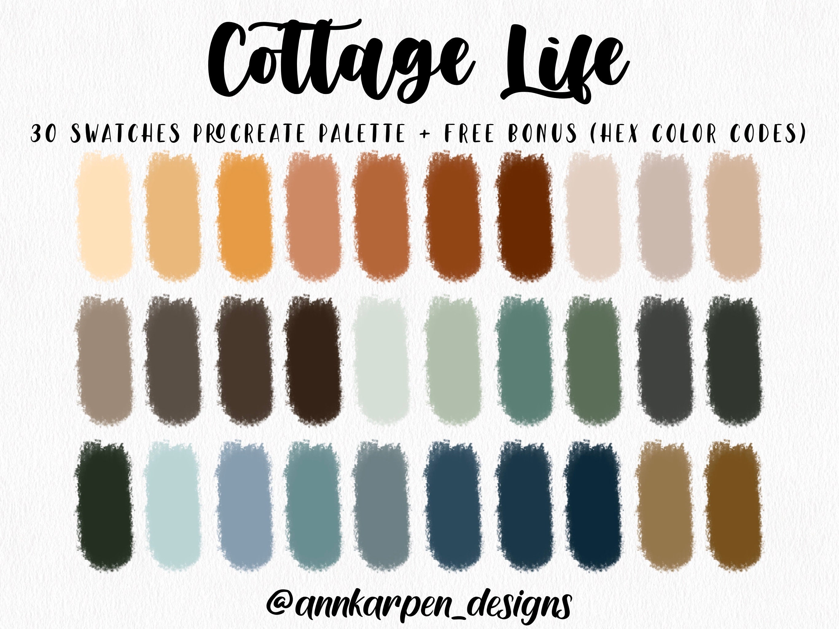Cottage Life Warm Pastel Procreate Palette, 30 HEX Colors Palette ...