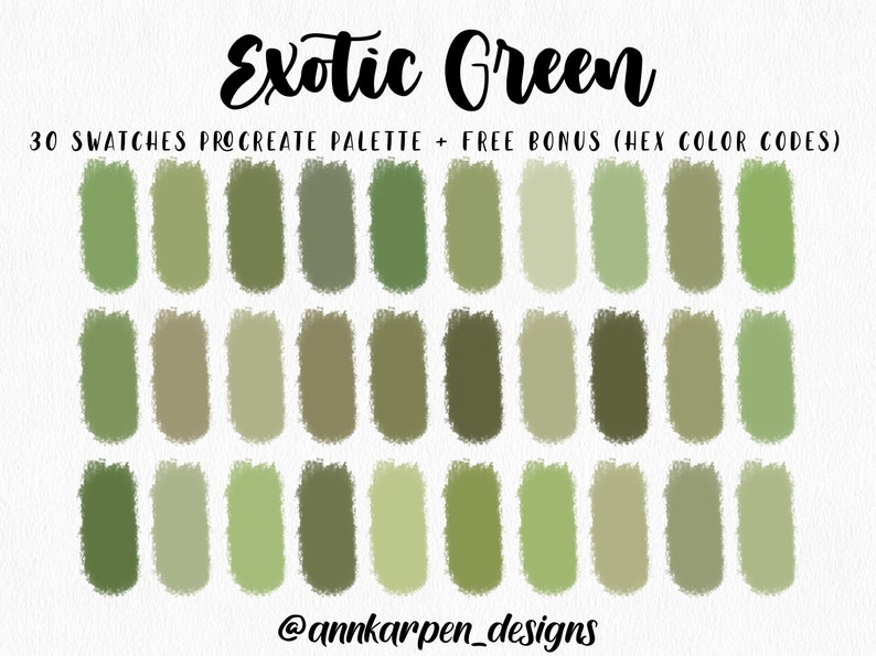 Exotic Green Procreate Palette, 30 HEX Color Codes, Instant Digital ... Exotic Green Procreate Palette, 30 HEX Color Codes, Instant Digital ...