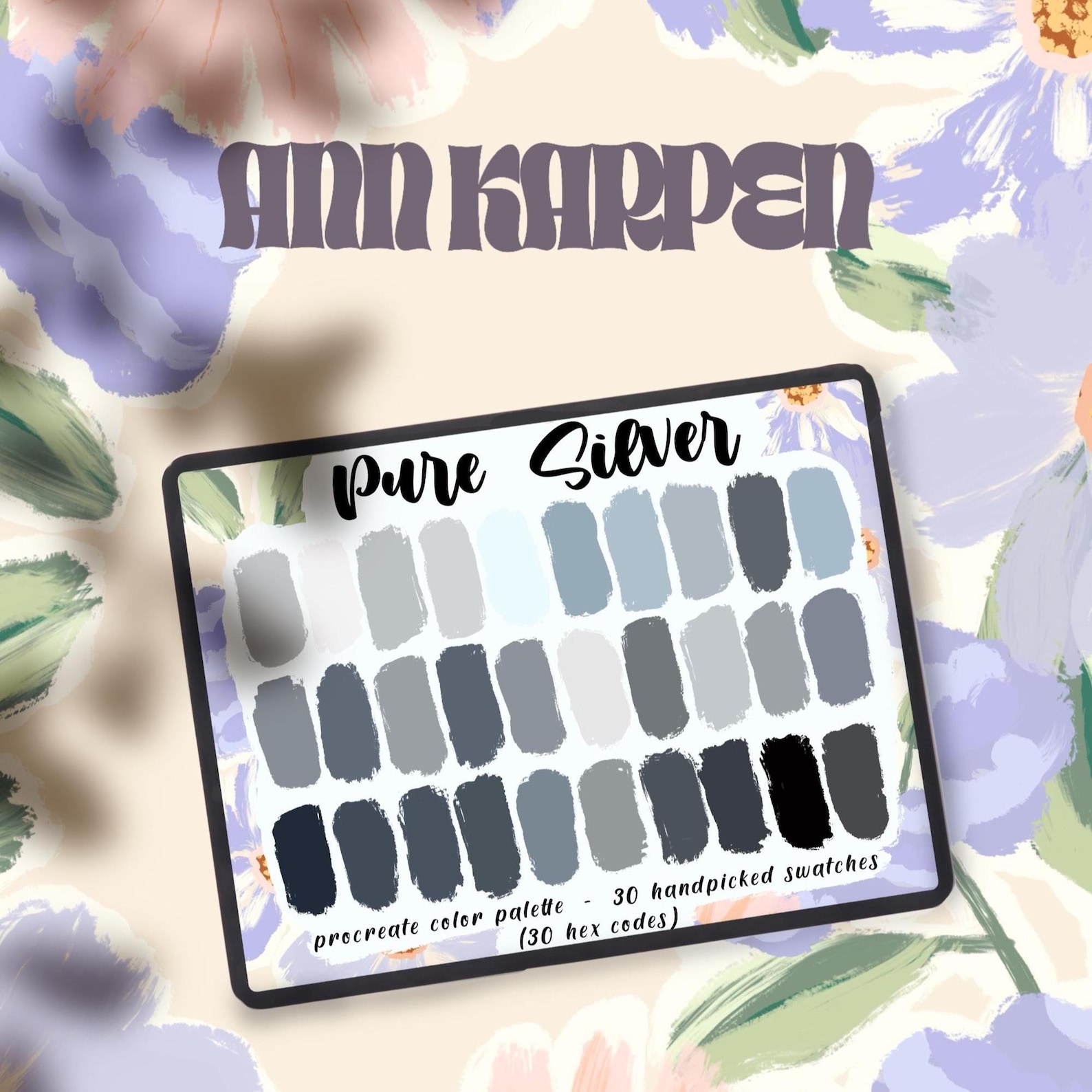 Pure Silver - Procreate Palette, 30 HEX Codes, Moody Grey Swatches ...
