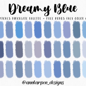 Dreamy Blue Procreate Palette, 30 HEX Color Codes, Instant Digital ...