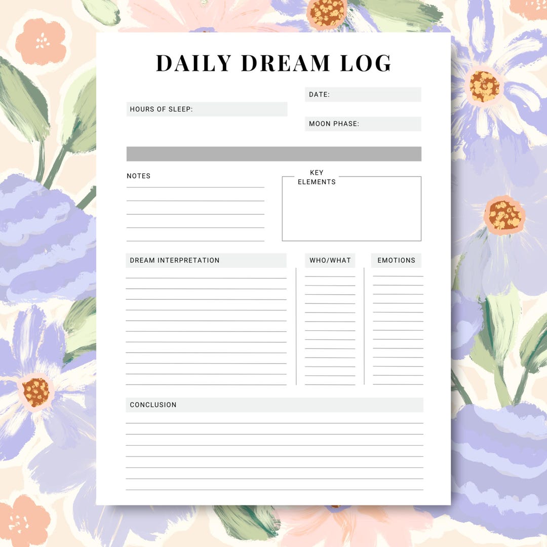 Daily Dream Log PDF, Print at Home Reading Log, Journal Insert, Dreams ...