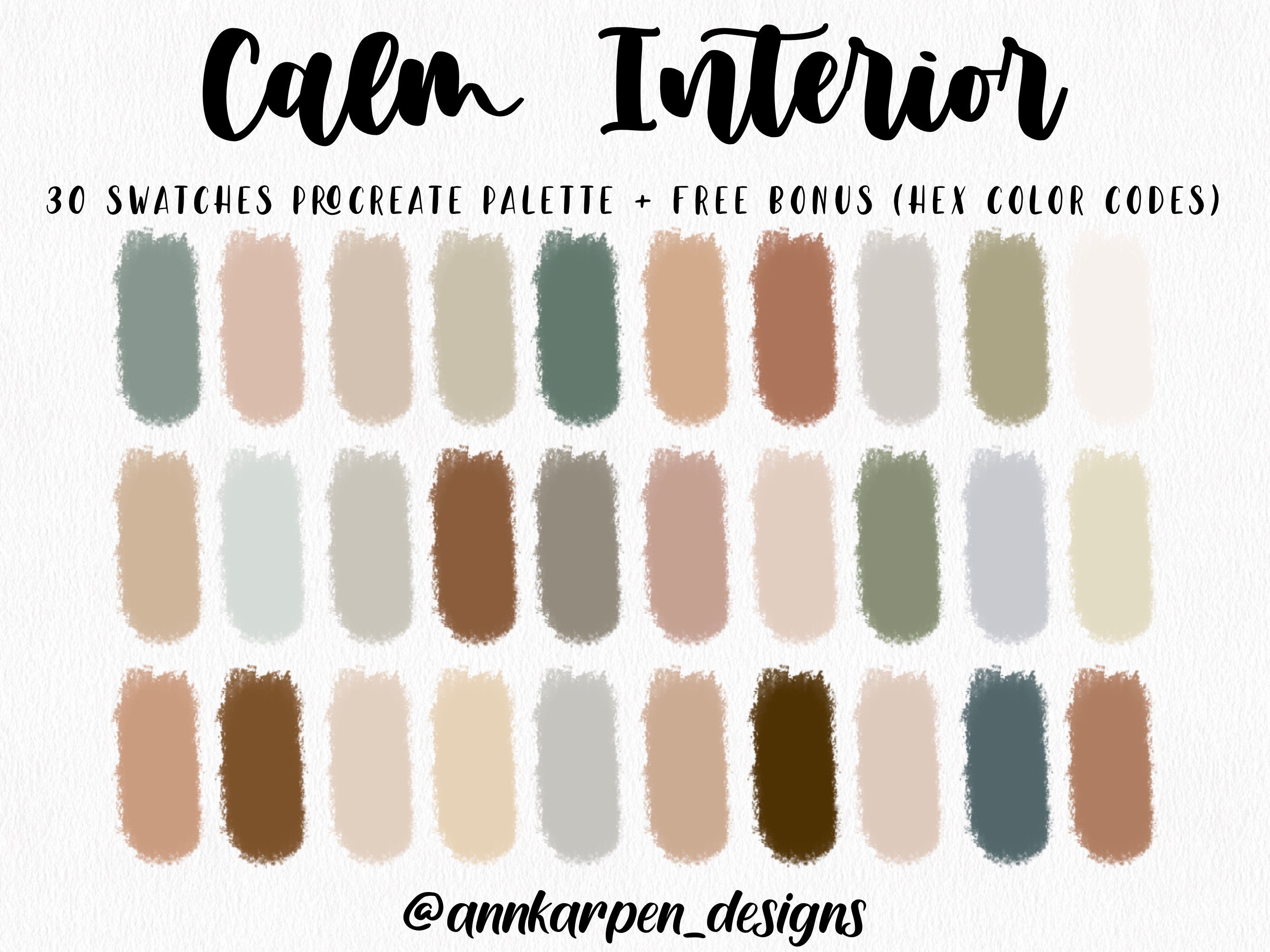 Calm Interior Procreate Palette, 30 HEX Color Codes, Instant Digital ...