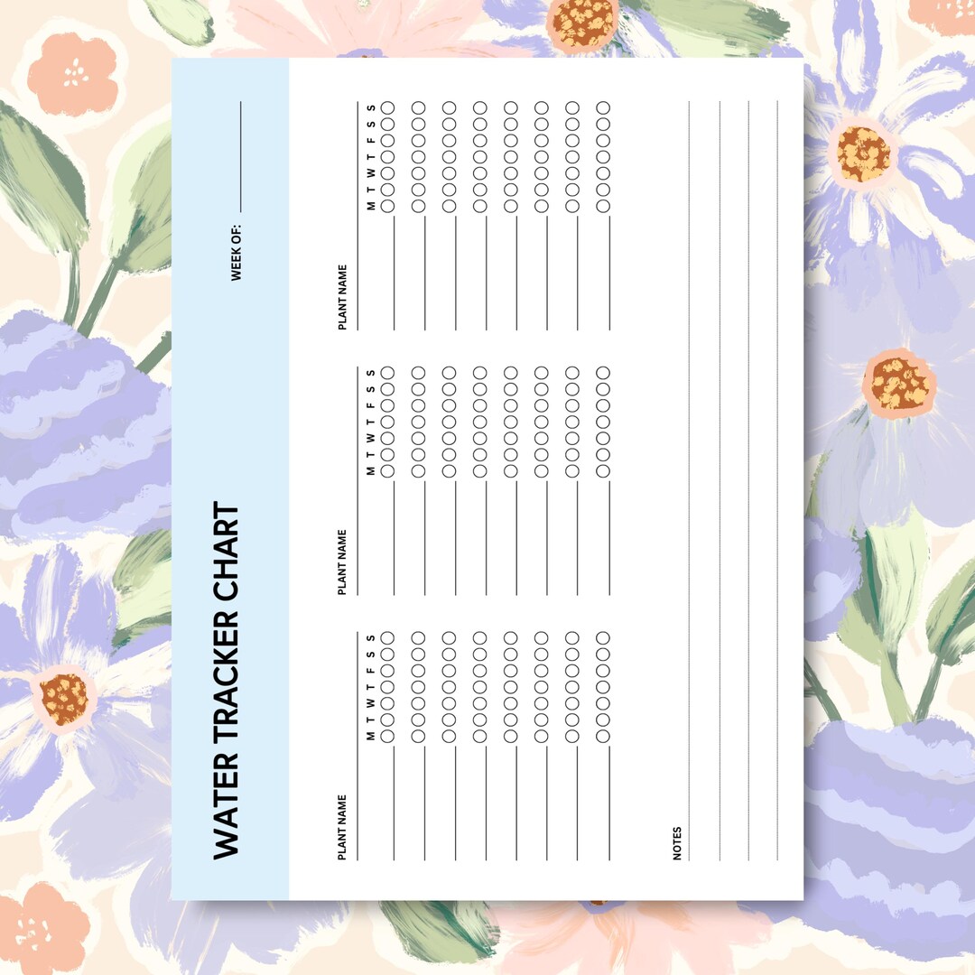 Water Tracker Chart Sheet PDF, Print at Home, Plants Watering Schedule ...