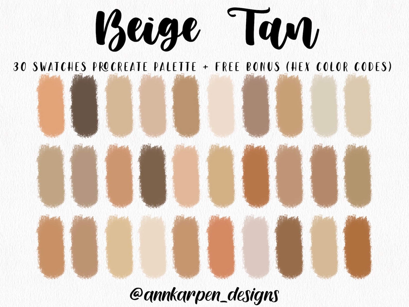 Beige Tan Procreate Palette, 30 HEX Color Codes, Instant Digital ...