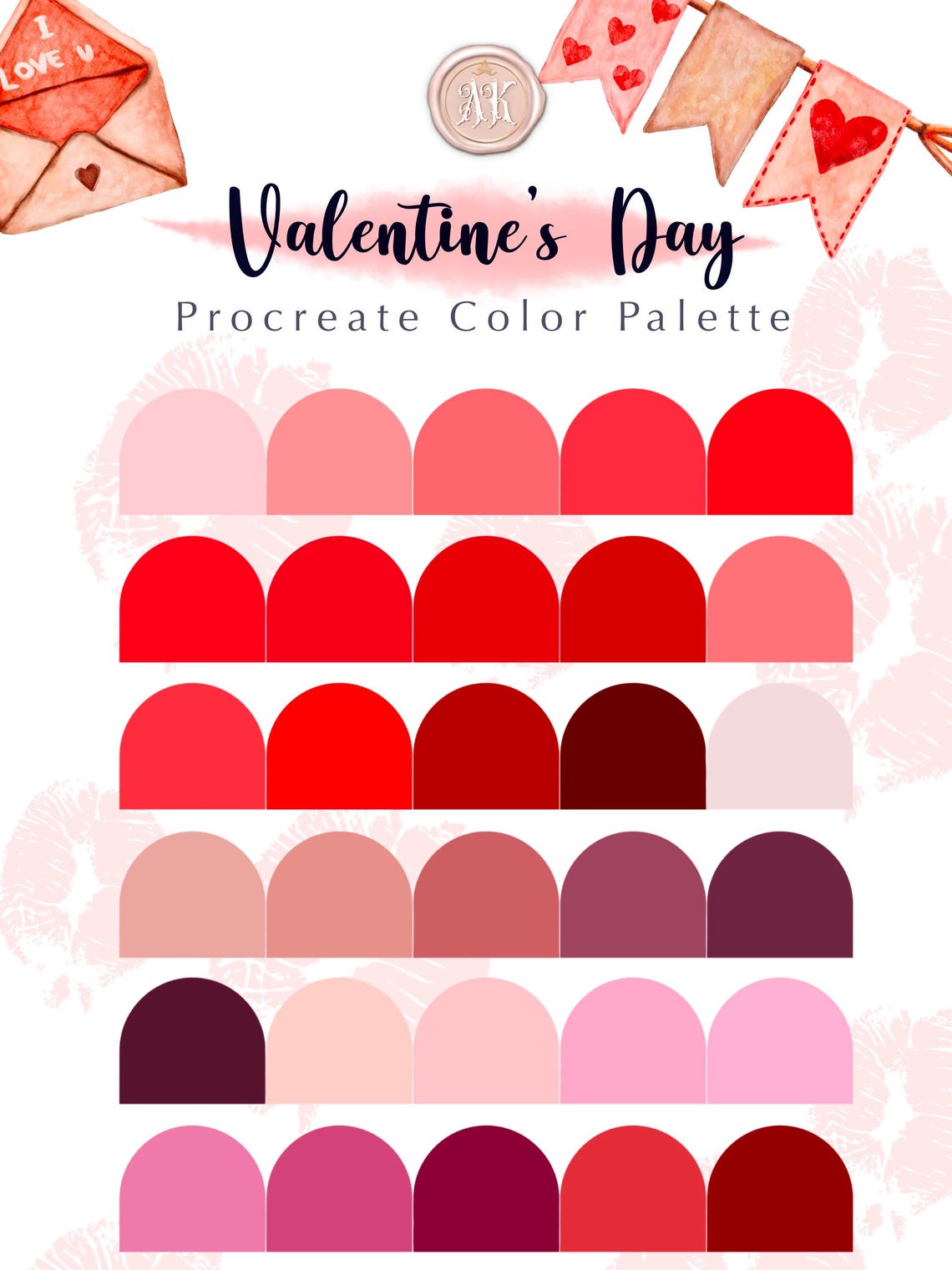 Valentine's Day Procreate Palette, 30 HEX Colors, Instant Digital ...