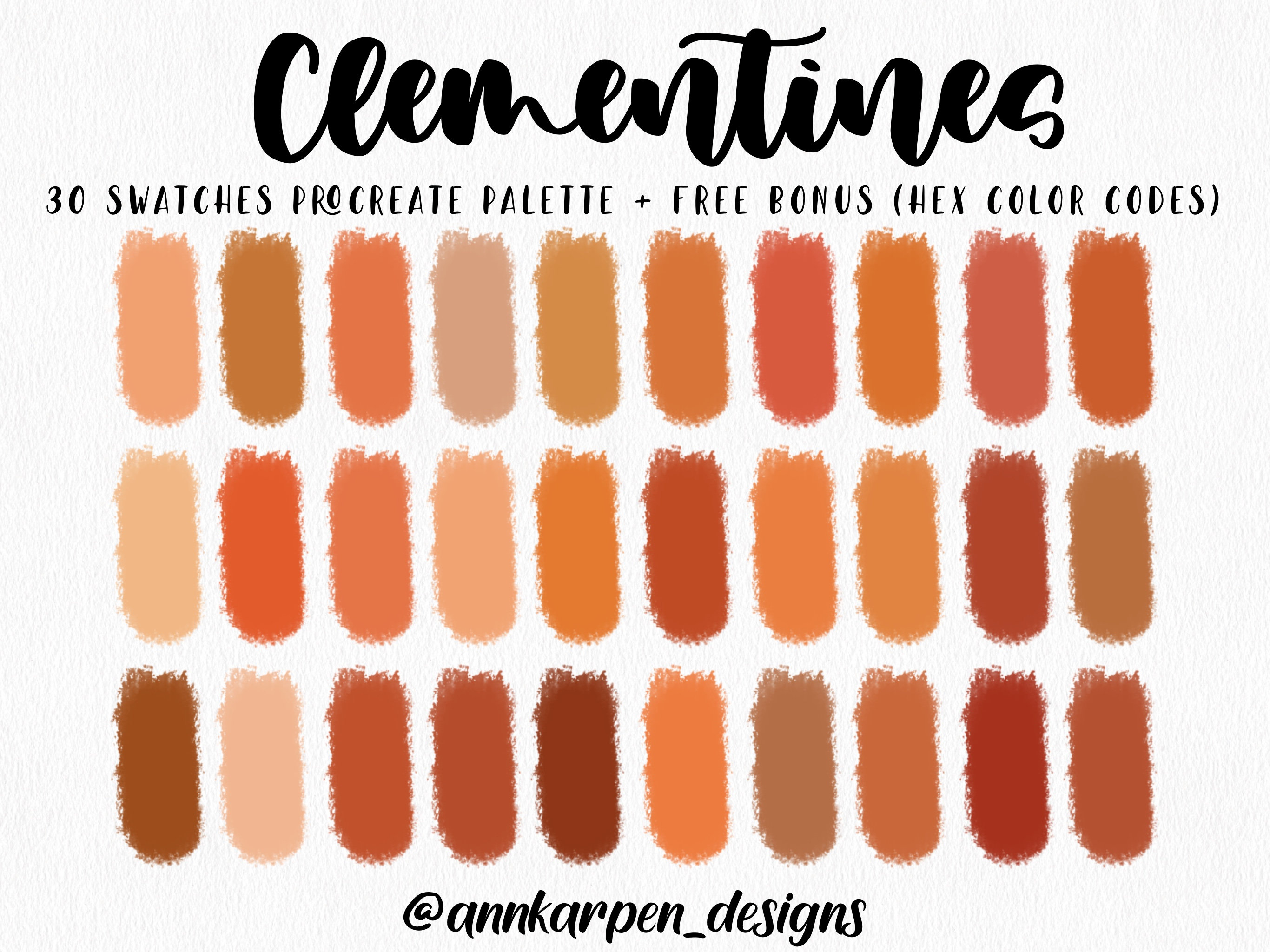 Clementines Procreate Palette, 30 HEX Color Codes, Instant Digital ...
