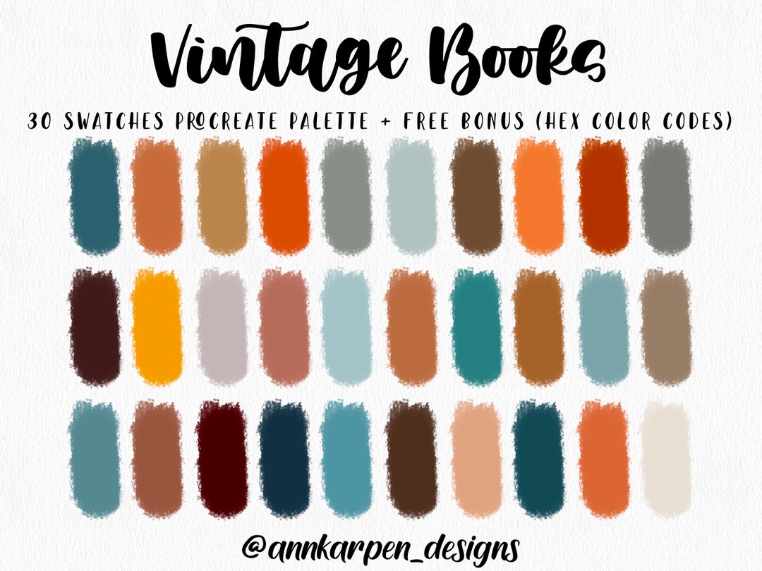 Vintage Books Procreate Palette, 30 HEX Color Codes, Instant Digital ...