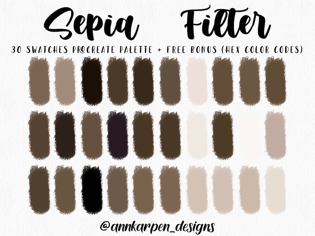 Sepia Filter Procreate Palette 30 HEX Color Codes Instant - Etsy México