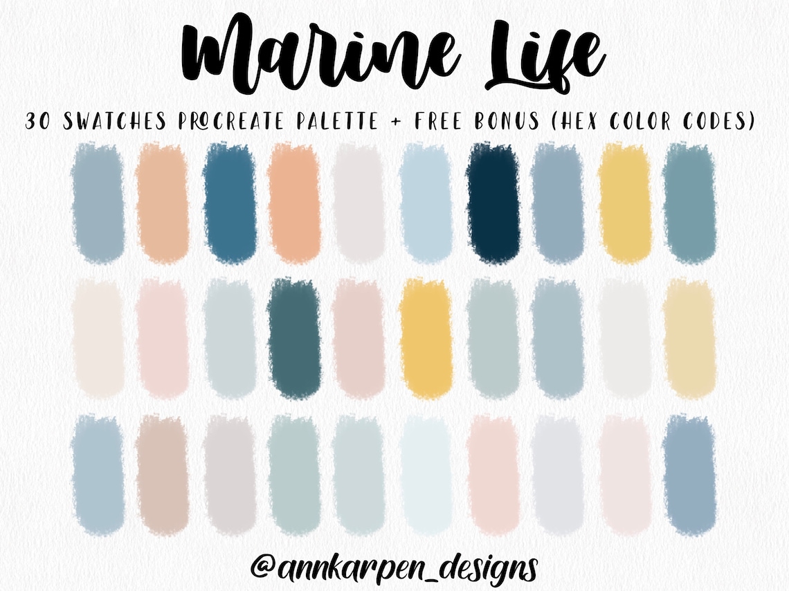Marine Life Procreate Palette, 30 HEX Color Codes, Instant Digital ...