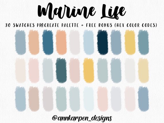 Marine Life Procreate Palette 30 HEX Color Codes Instant - Etsy
