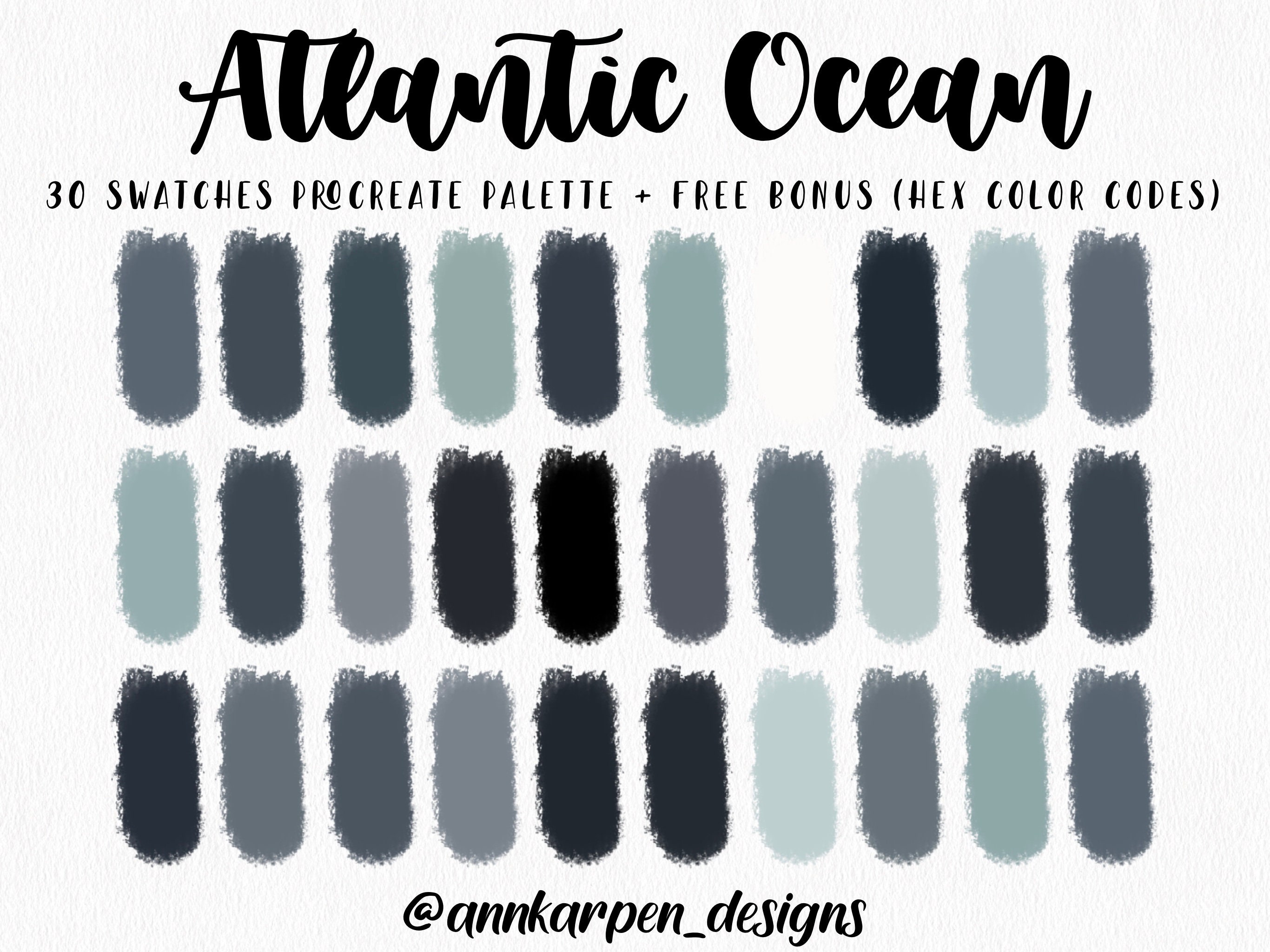 Atlantic Ocean Procreate Palette 30 HEX Color Codes Instant - Etsy