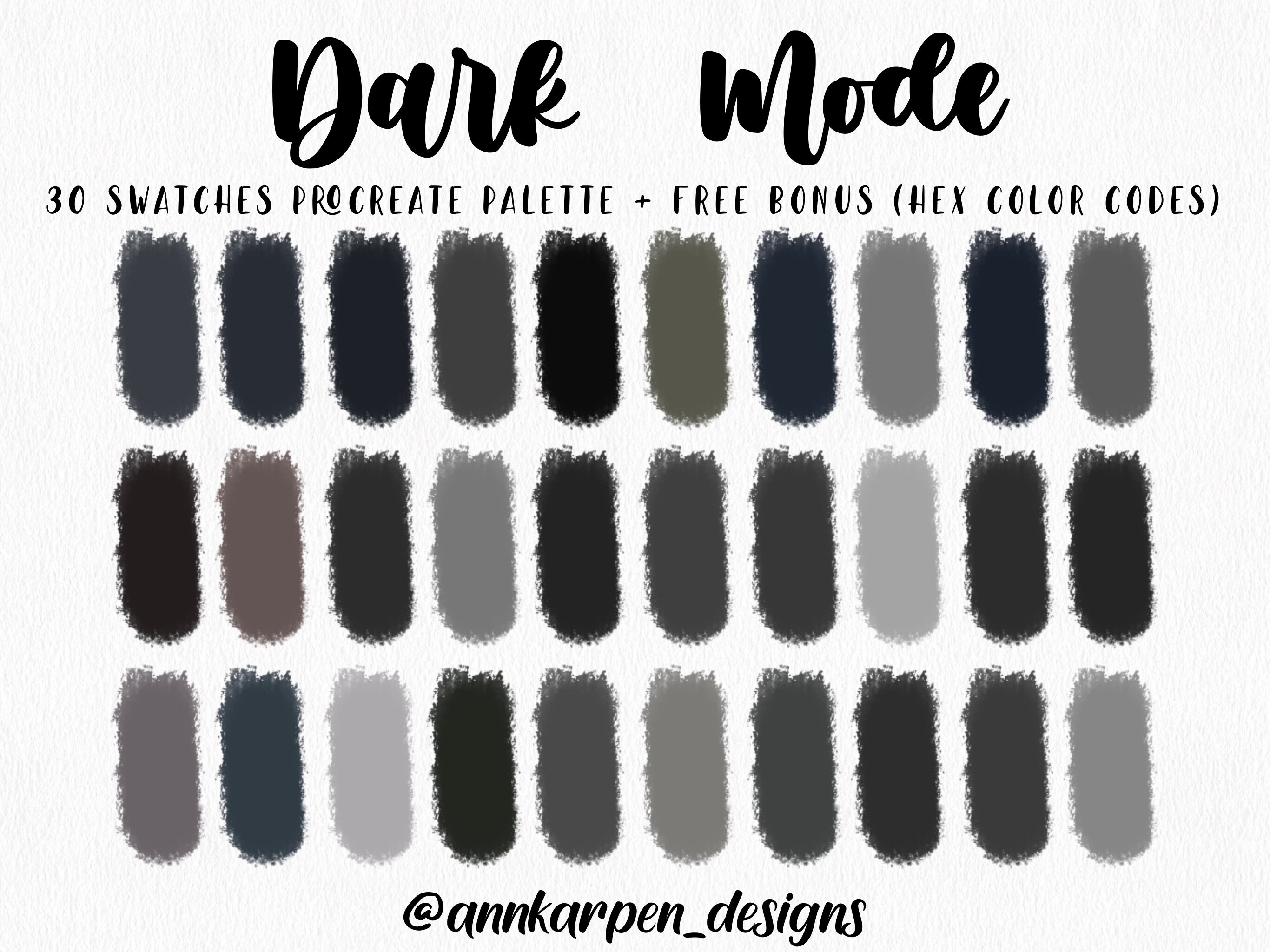 Dark Mode Procreate Palette, 30 HEX Color Codes, Instant Digital ...