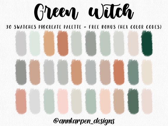 Green Witch Procreate Palette 30 HEX Color Codes Instant - Etsy