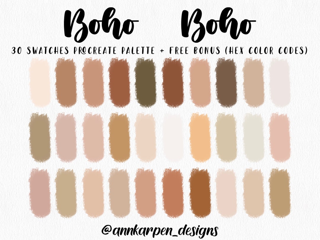 Boho Boho Procreate Palette, 30 HEX Color Codes, Instant Digital ...