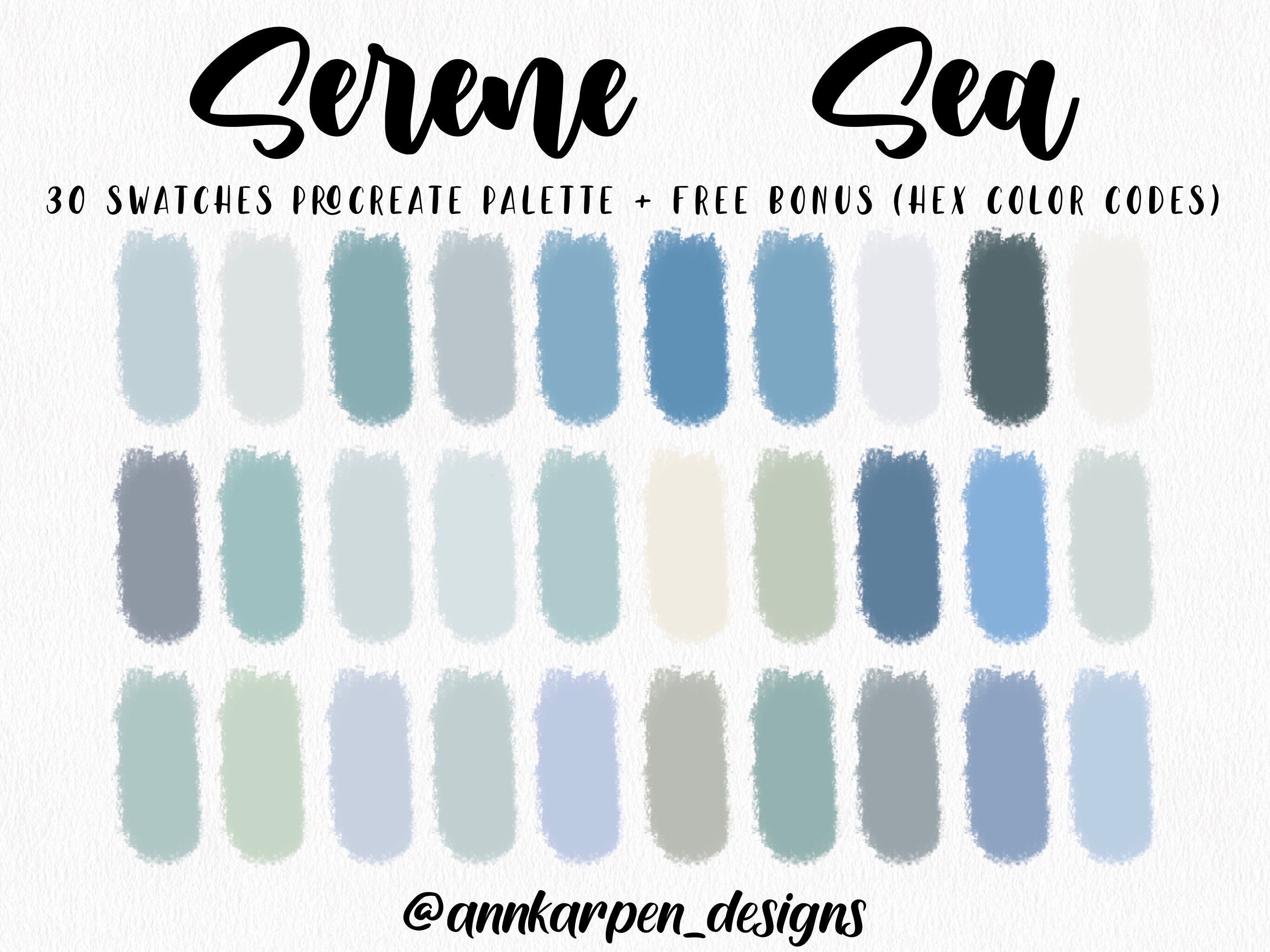 Serene Sea Procreate Palette, 30 HEX Color Codes, Instant Digital ...