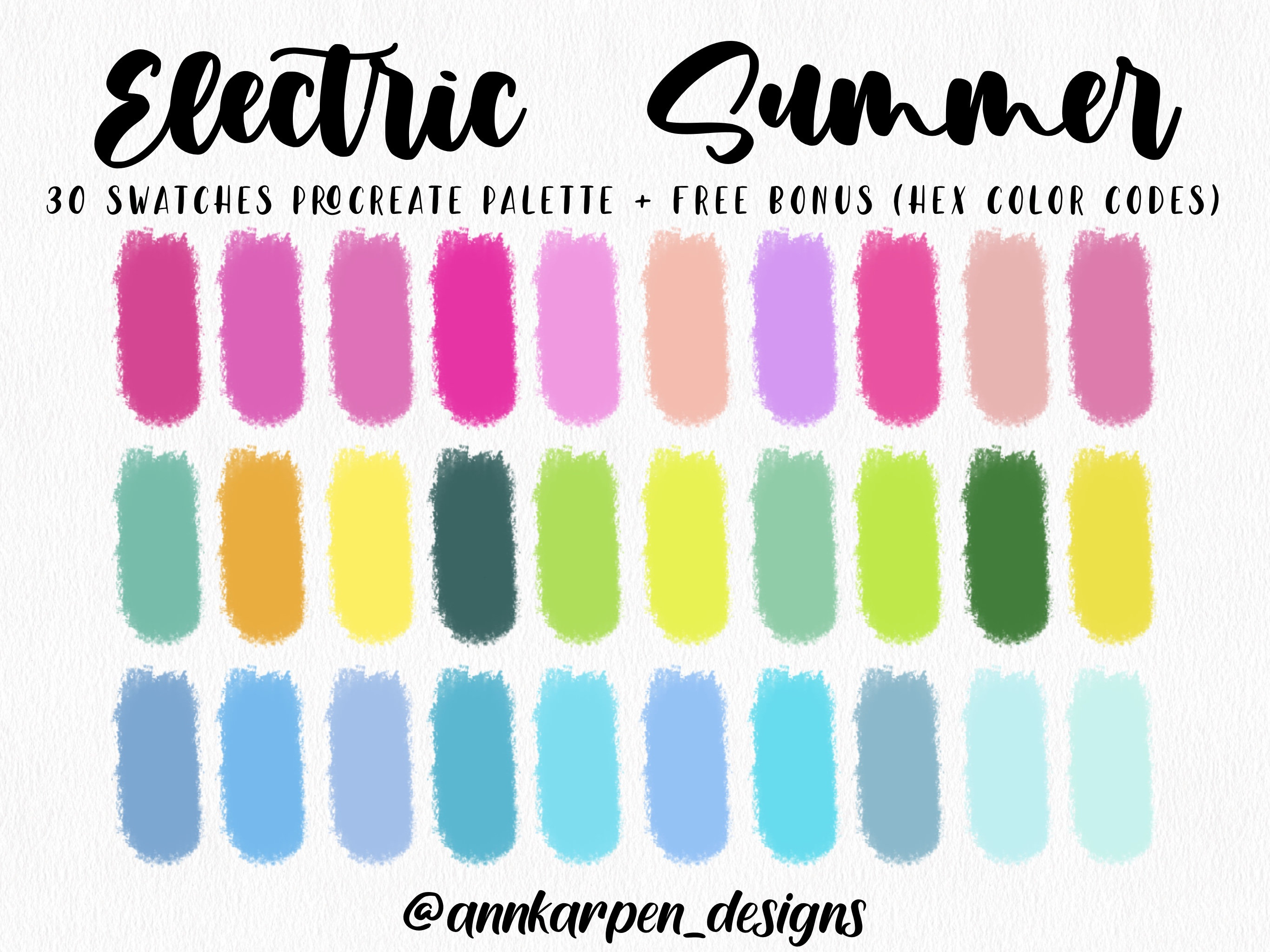 Electric Summer Procreate Palette 30 Hex Codes Good Notes Digital Planner Instant Download
