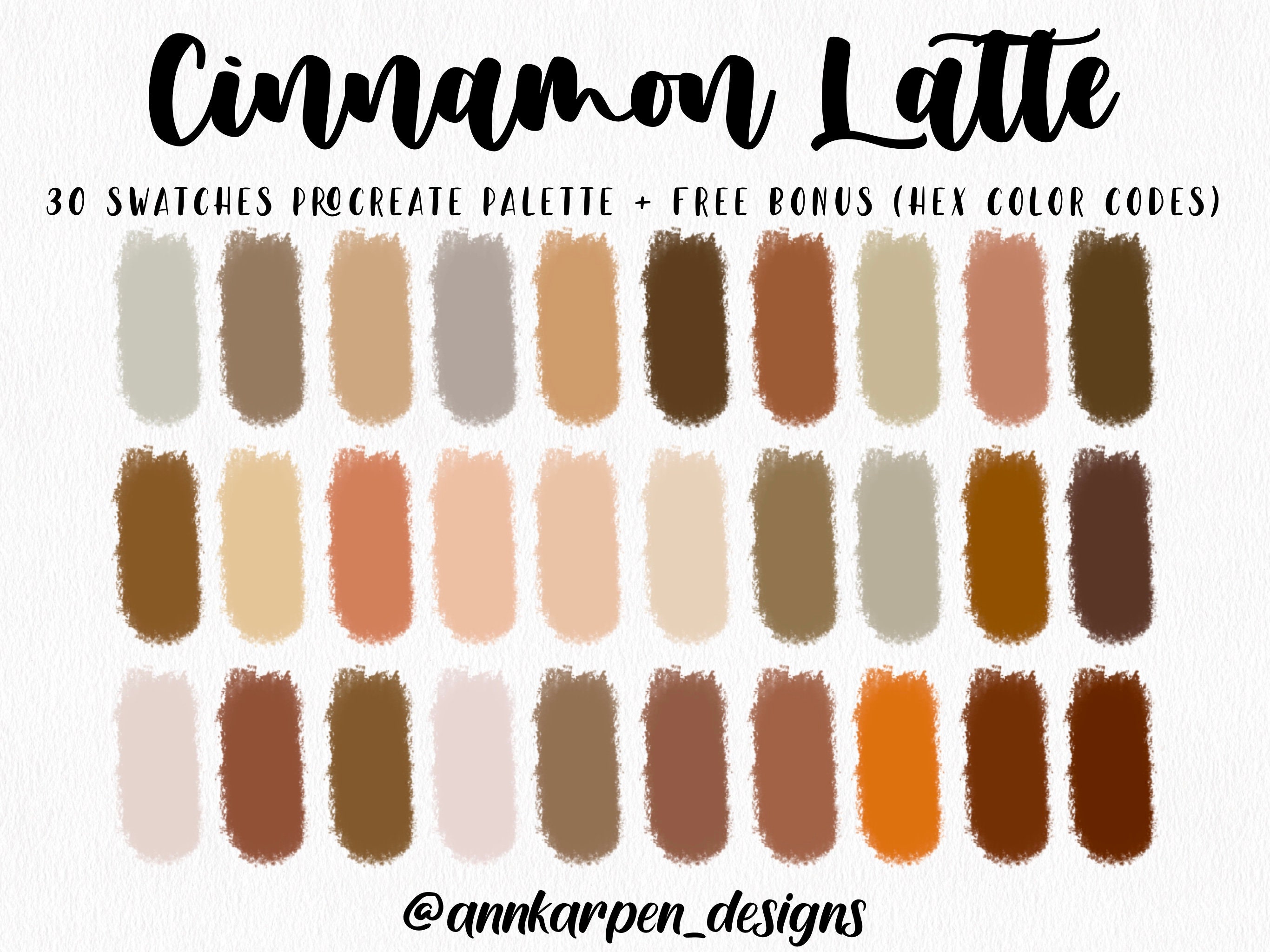 Cinnamon Latte Procreate Palette, 30 HEX Colors Palette, Instant ...