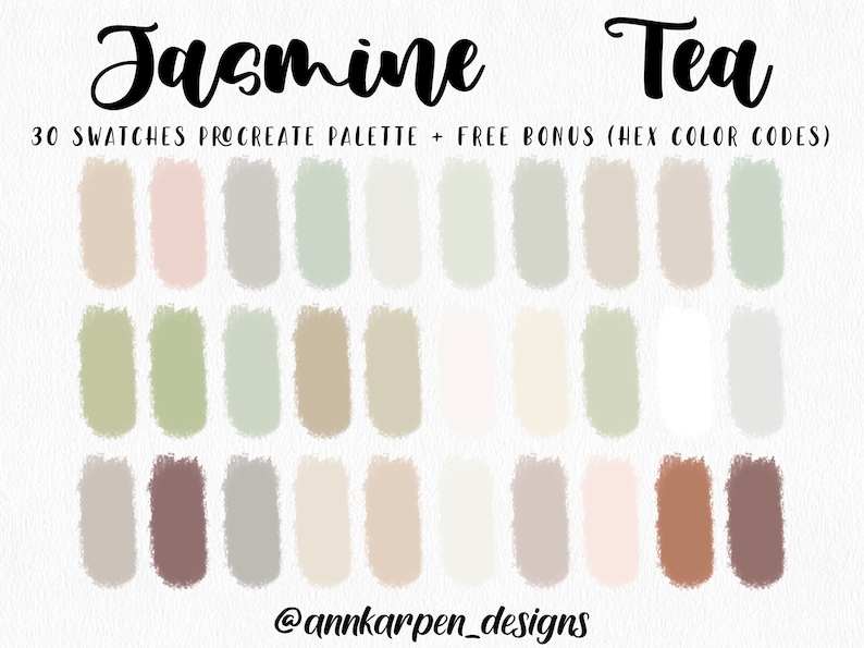 Jasmine Tea Procreate Palette 30 Hex Color Codes Instant Etsy