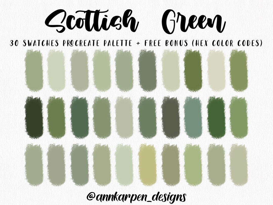 Scottish Green Procreate Palette, 30 HEX Codes, Good Notes, Wicca ...