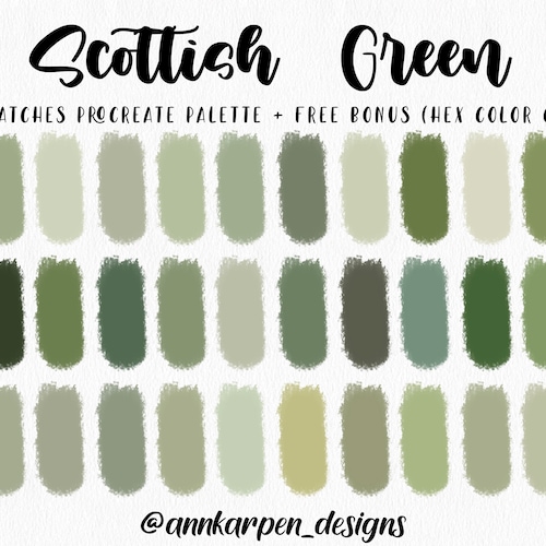 Scottish Green Procreate Palette 30 HEX Color Codes Instant - Etsy Scottish Green Procreate Palette 30 HEX Color Codes Instant - Etsy