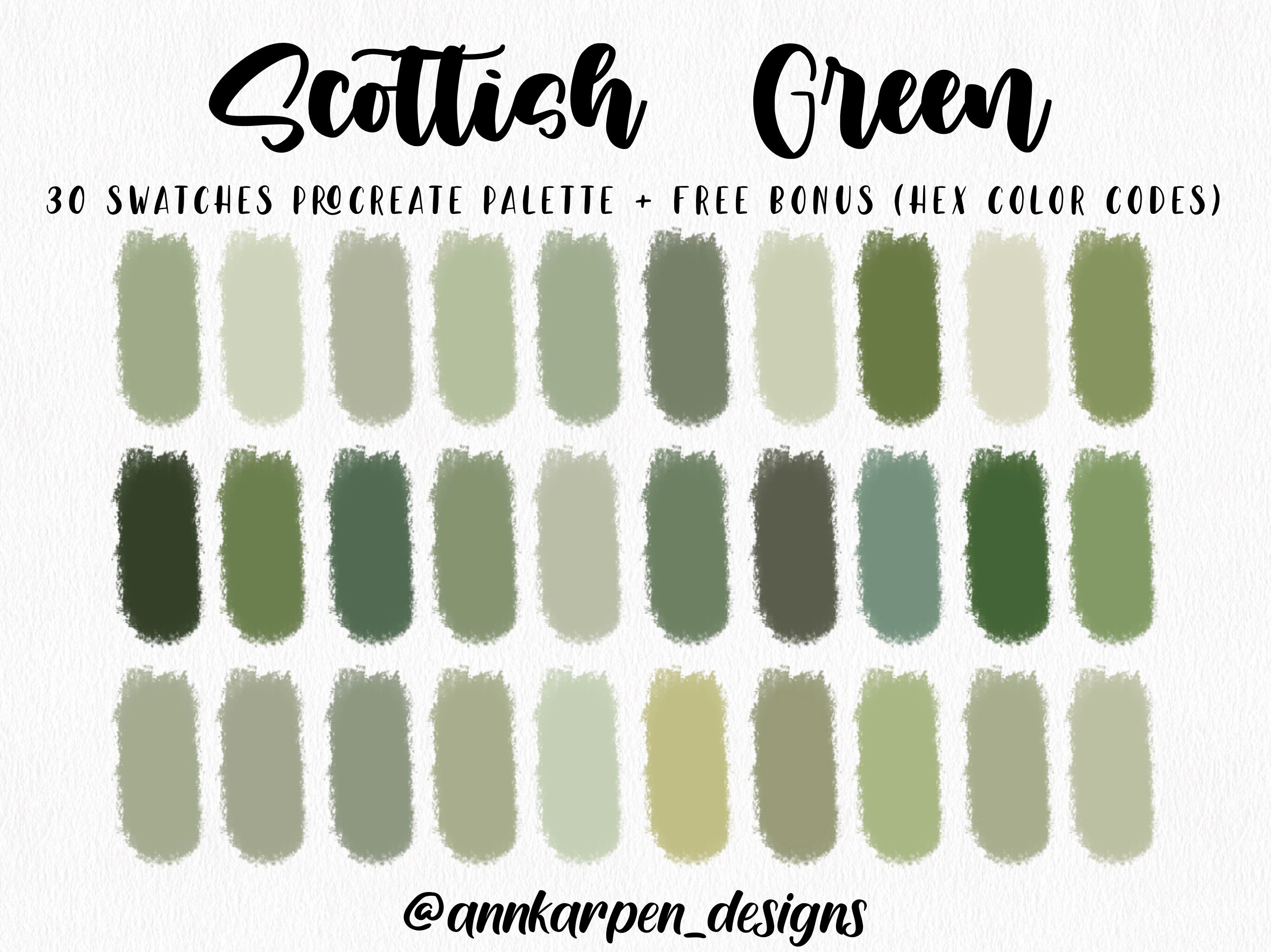 Scottish Green Procreate Palette, 30 HEX Codes, Good Notes, Wicca ...