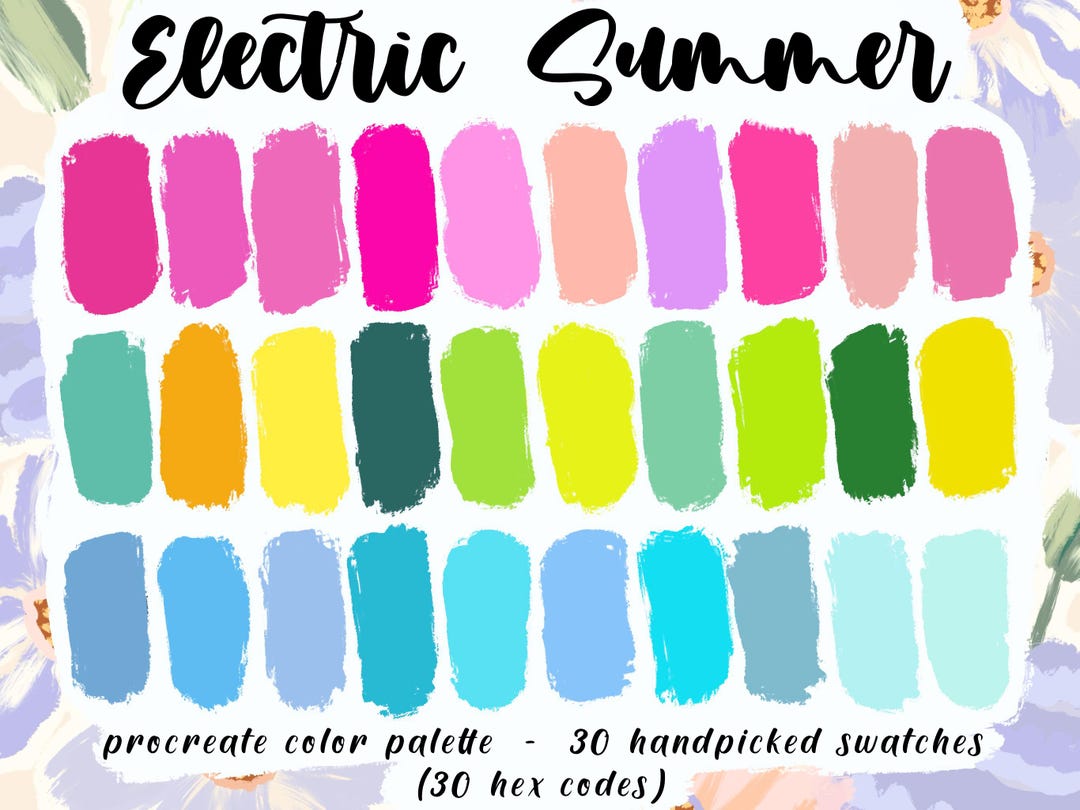 Electric Summer - Procreate Palette, 30 HEX Codes, Good Notes, Digital ...