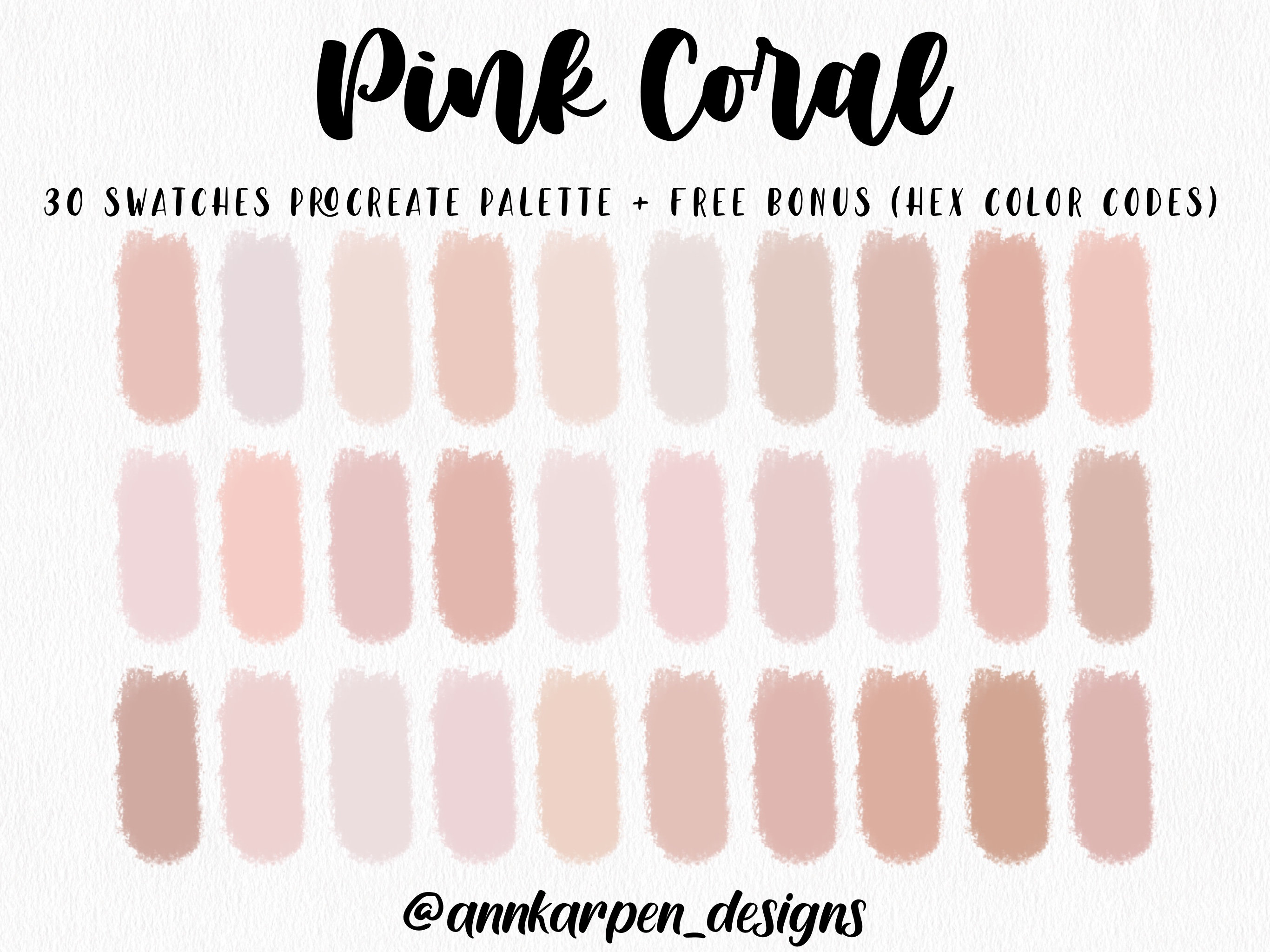 Pink Coral Procreate Palette, 30 HEX Color Codes, Boho Nude Pink Color ...
