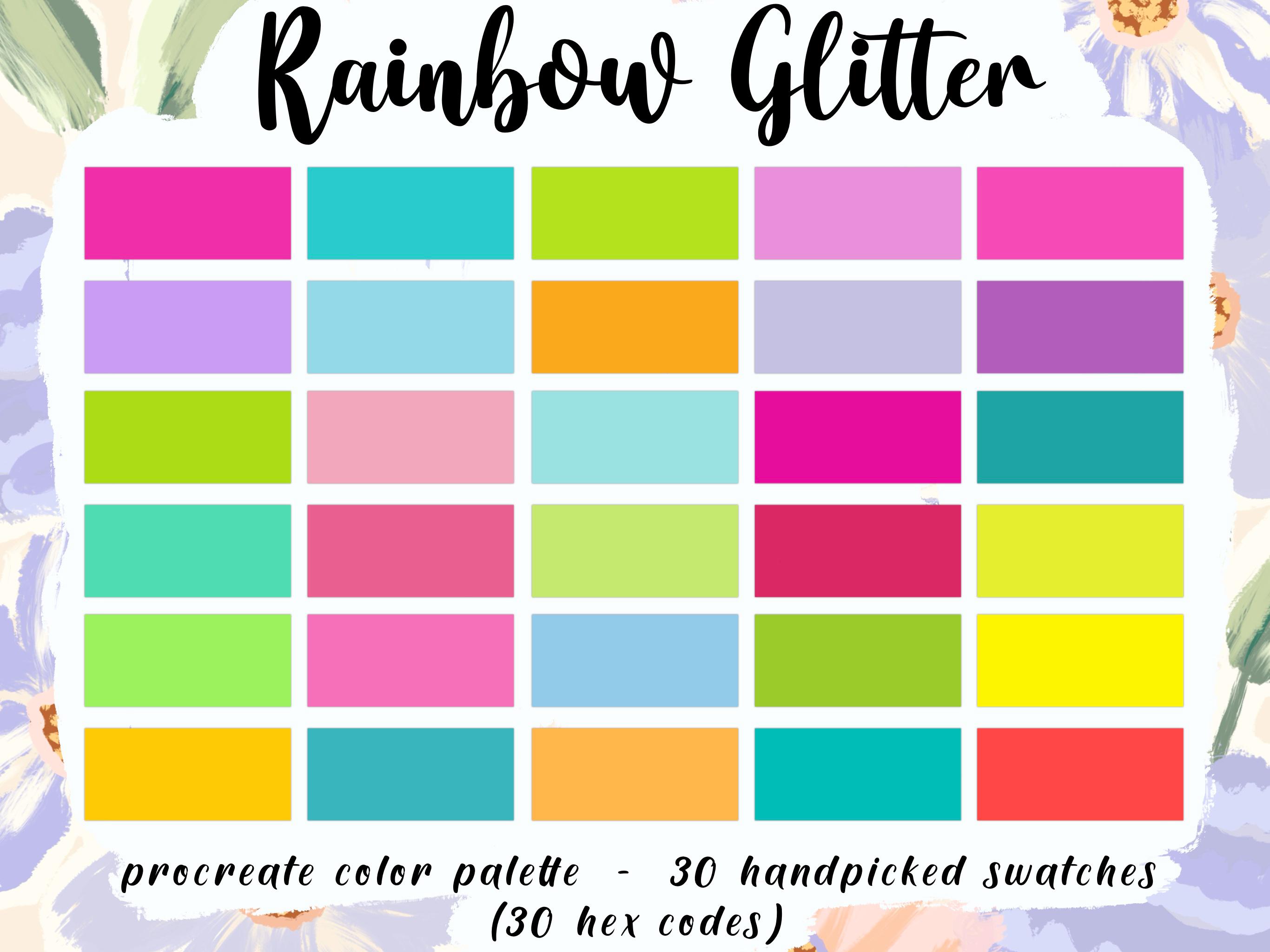 Rainbow Glitter Procreate Palette, 30 HEX Color Codes, Instant Download ...