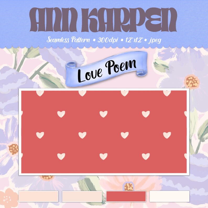LOVE POEM - Seamless Digital Paper Pattern, Pink Red Hearts Romantic ...