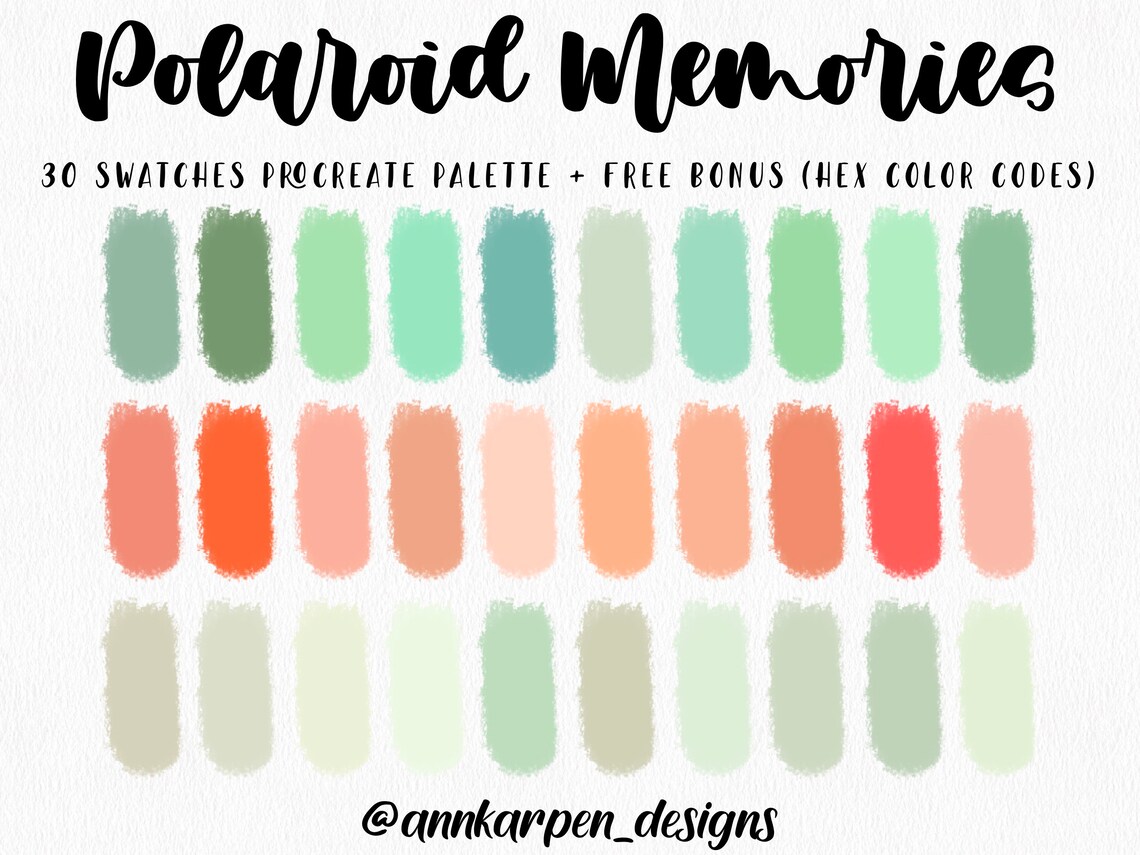 Polaroid Memories Procreate Palette, 30 HEX Color Codes, Instant ...