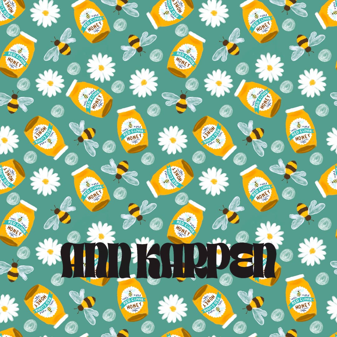 HONEY - Seamless Digital Paper Pattern, Honey Jar Bees Summer Country ...
