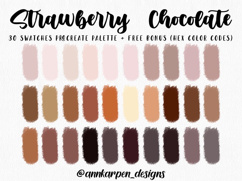 Strawberry Chocolate Procreate Palette, 30 HEX Color Codes, Instant ...