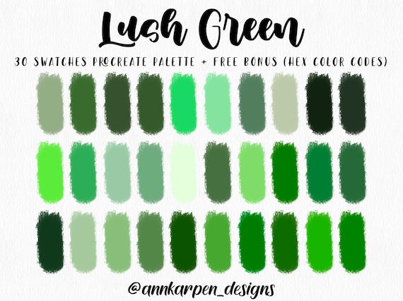 Lush Green Procreate Palette 30 HEX Color Codes Instant - Etsy