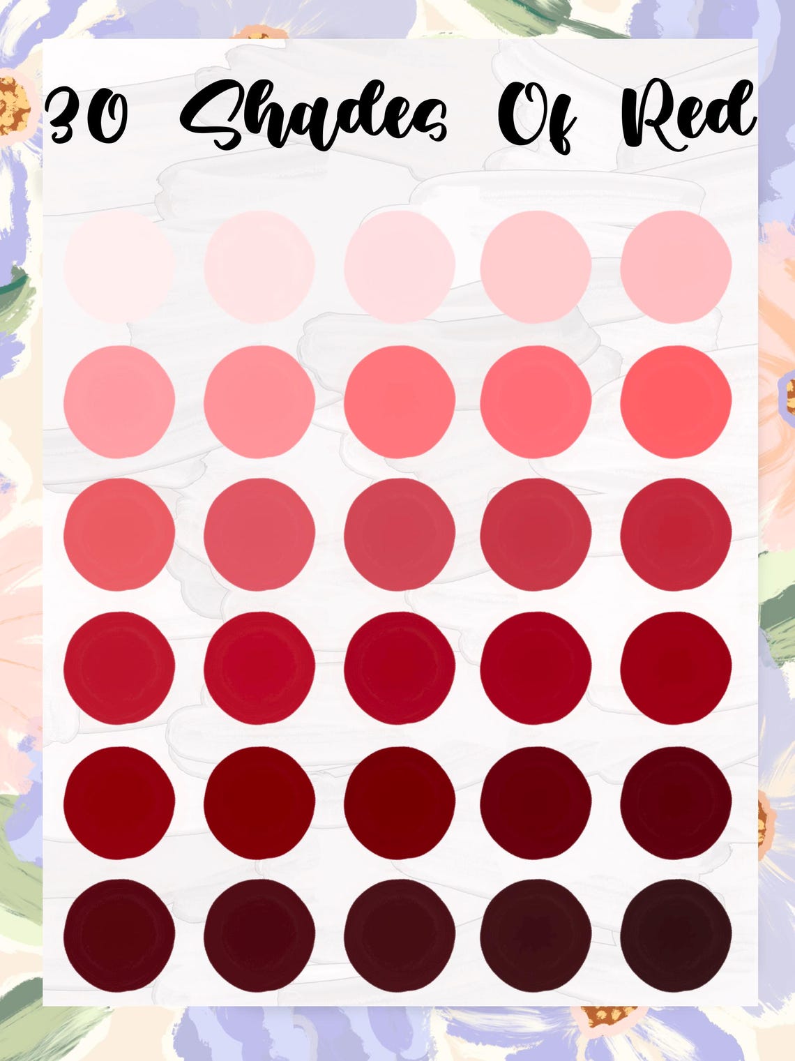 30 Shades of Red - Procreate Palette, 30 HEX Color Codes, Pink Deep Red ...