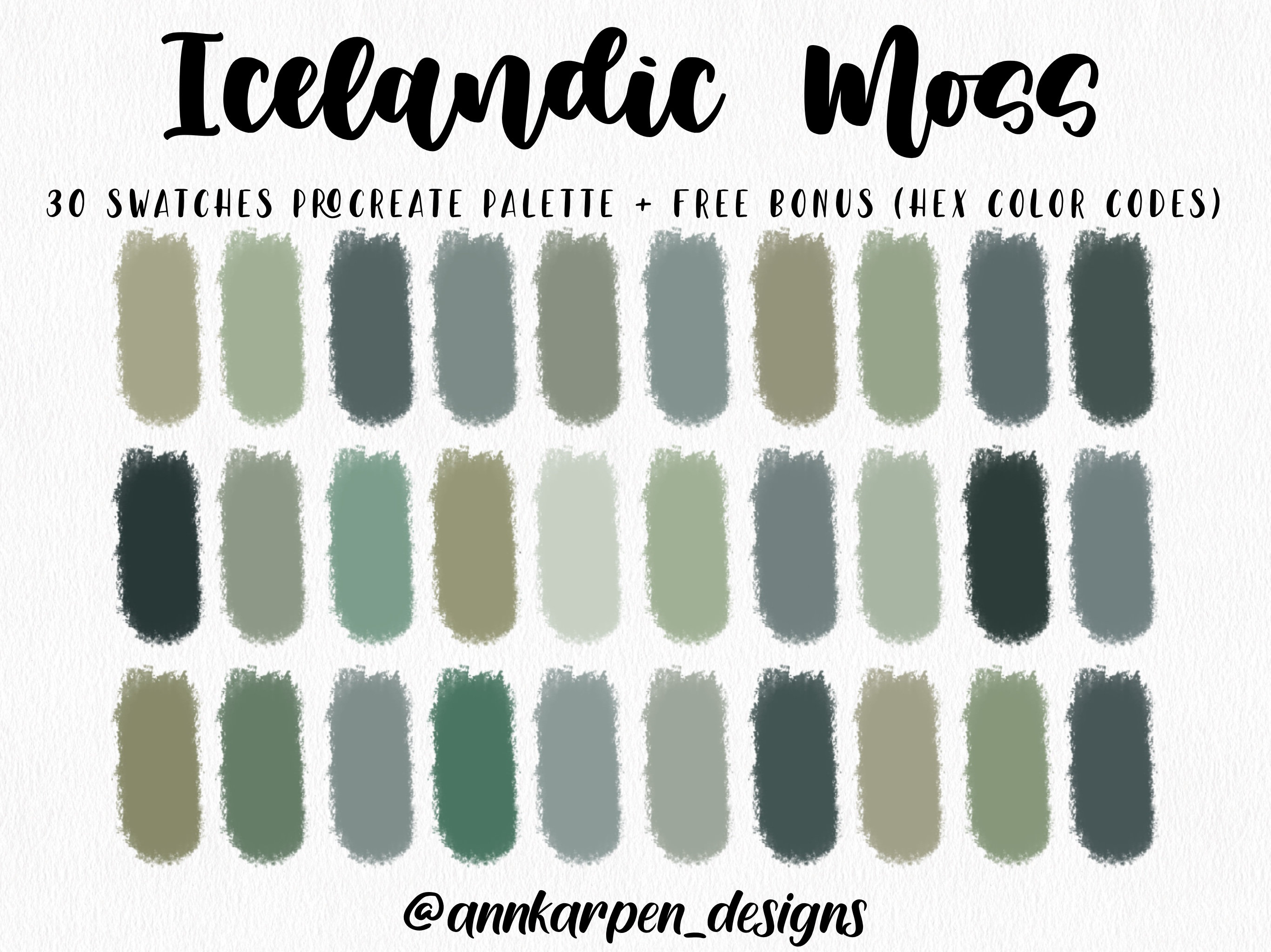 Icelandic Moss Procreate Palette, 30 HEX Color Codes, Instant Digital ...