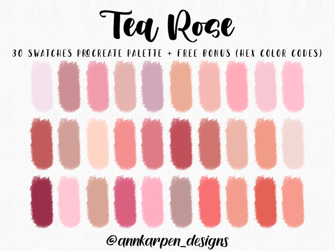 Tea Rose Procreate Palette, 30 HEX Color Codes, Instant Digital ...