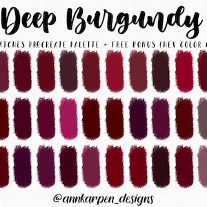 Deep Burgundy Procreate Palette, 30 HEX Codes, Good Notes, Digital ...