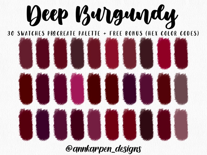 Deep Burgundy Procreate Palette, 30 HEX Codes, Good Notes, Digital ...