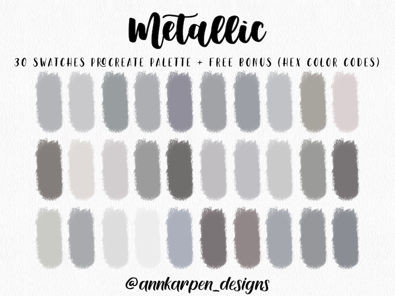 Metallic Procreate Palette, 30 HEX Color Codes, Instant Digital ...